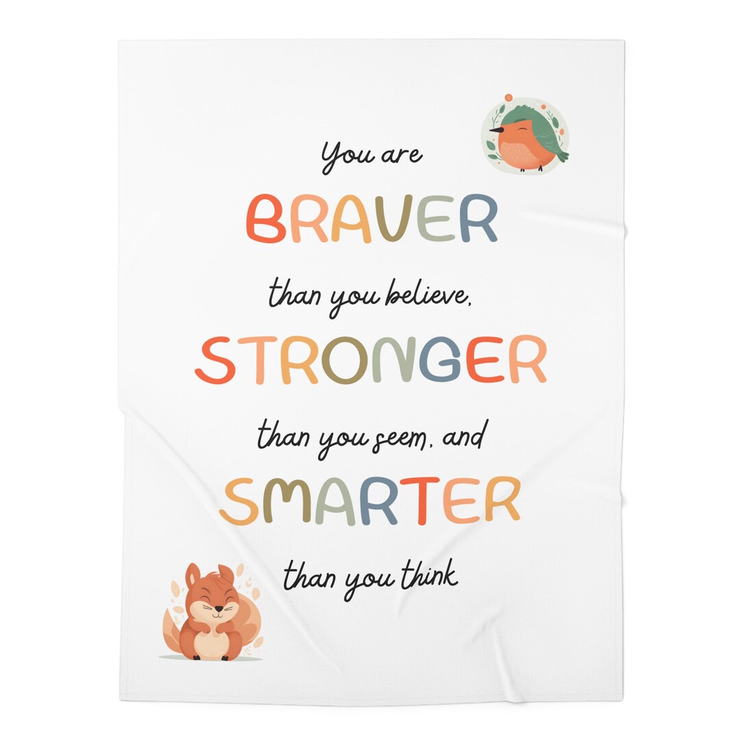 You Are Braver, Stronger, Smarter Cartoon Animals, Baby Swaddle Blanket ...
