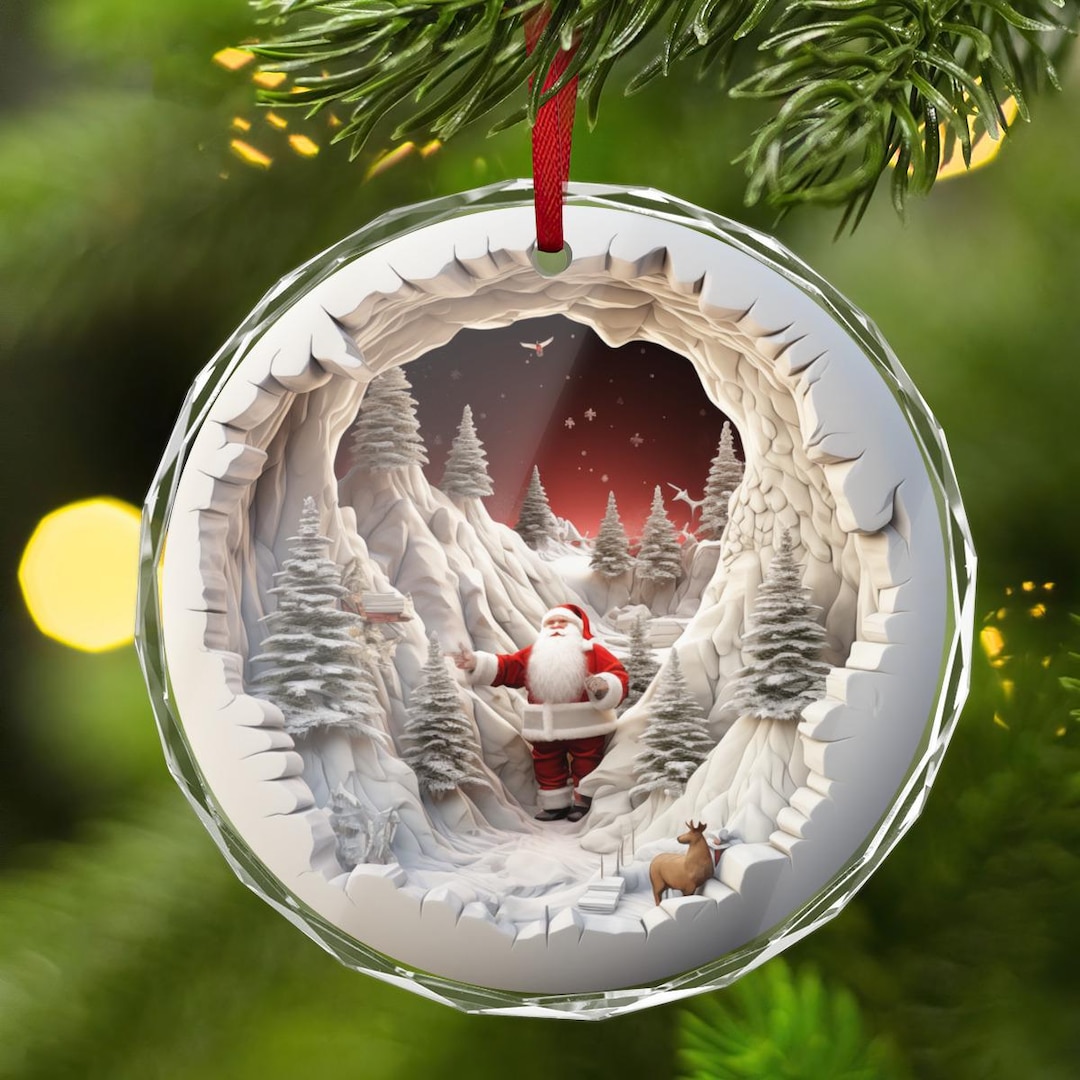 Santa Claus 3D Christmas Crystal Glass Ornament Handcrafted Holiday ...