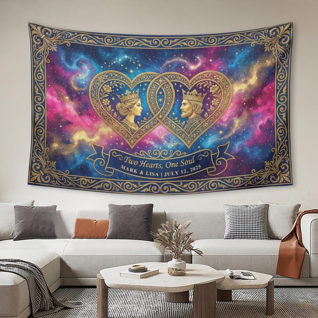 Personalized Couple Tapestry With Names & Date, Romantic Celestial Wall ...