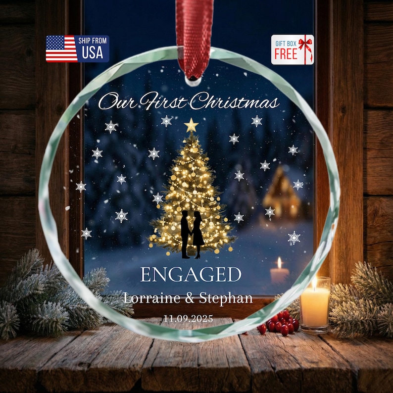Personalized Our First Christmas Engaged Crystal Ornament - Etsy