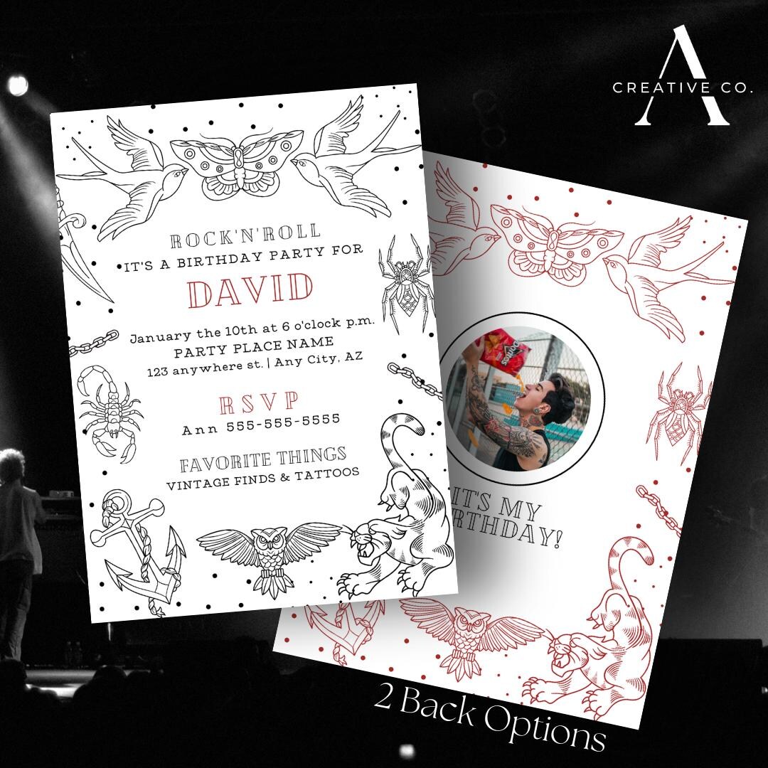Editable Tattoo Rock Party Invitation | Vintage Ink Birthday Invite ...