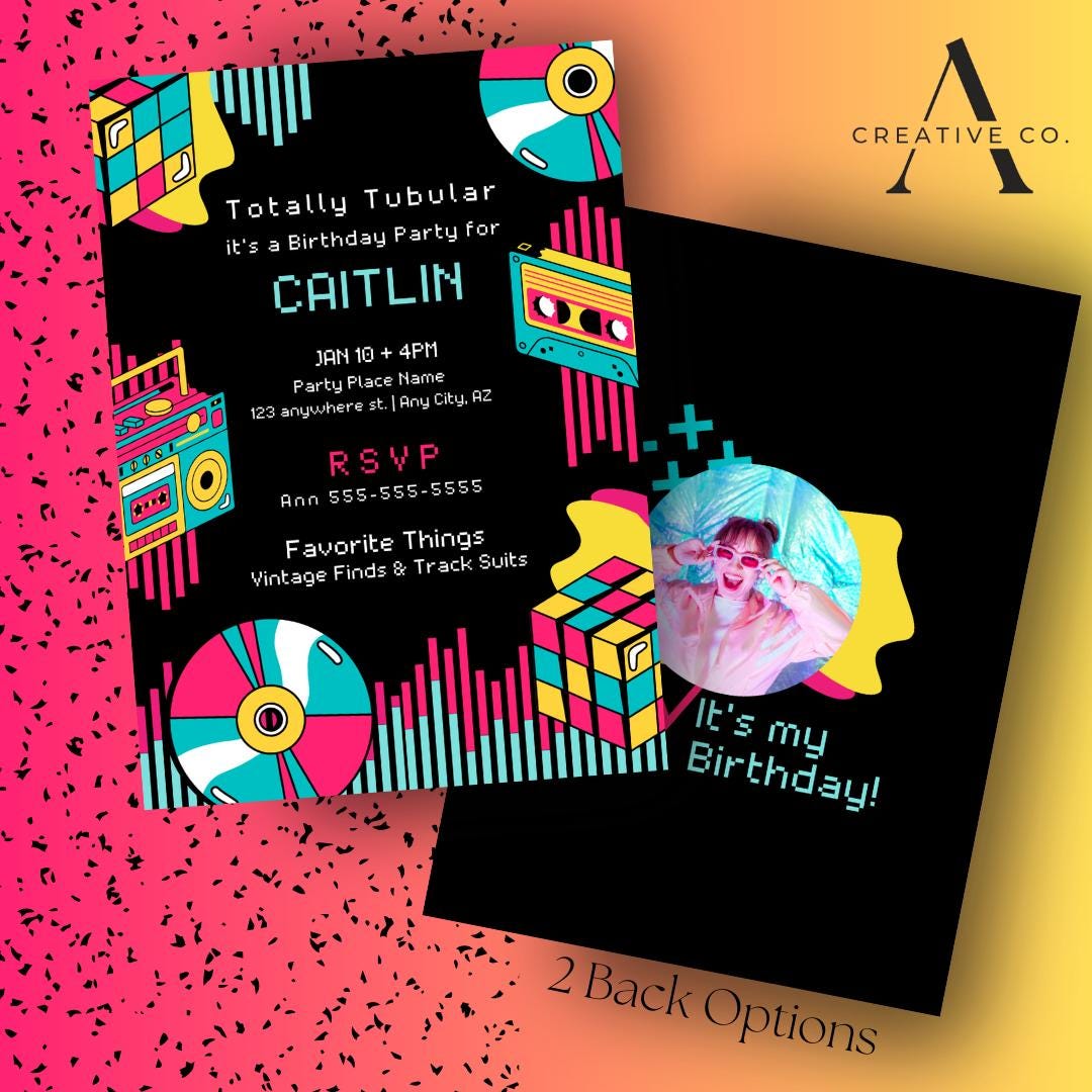 80s Themed Birthday Party Invitation Editable Digital Template - Etsy