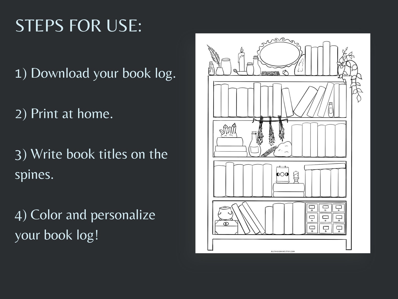 Witchy Book Log Magic Fantasy Bookshelf Tracker Printable Reading Log ...