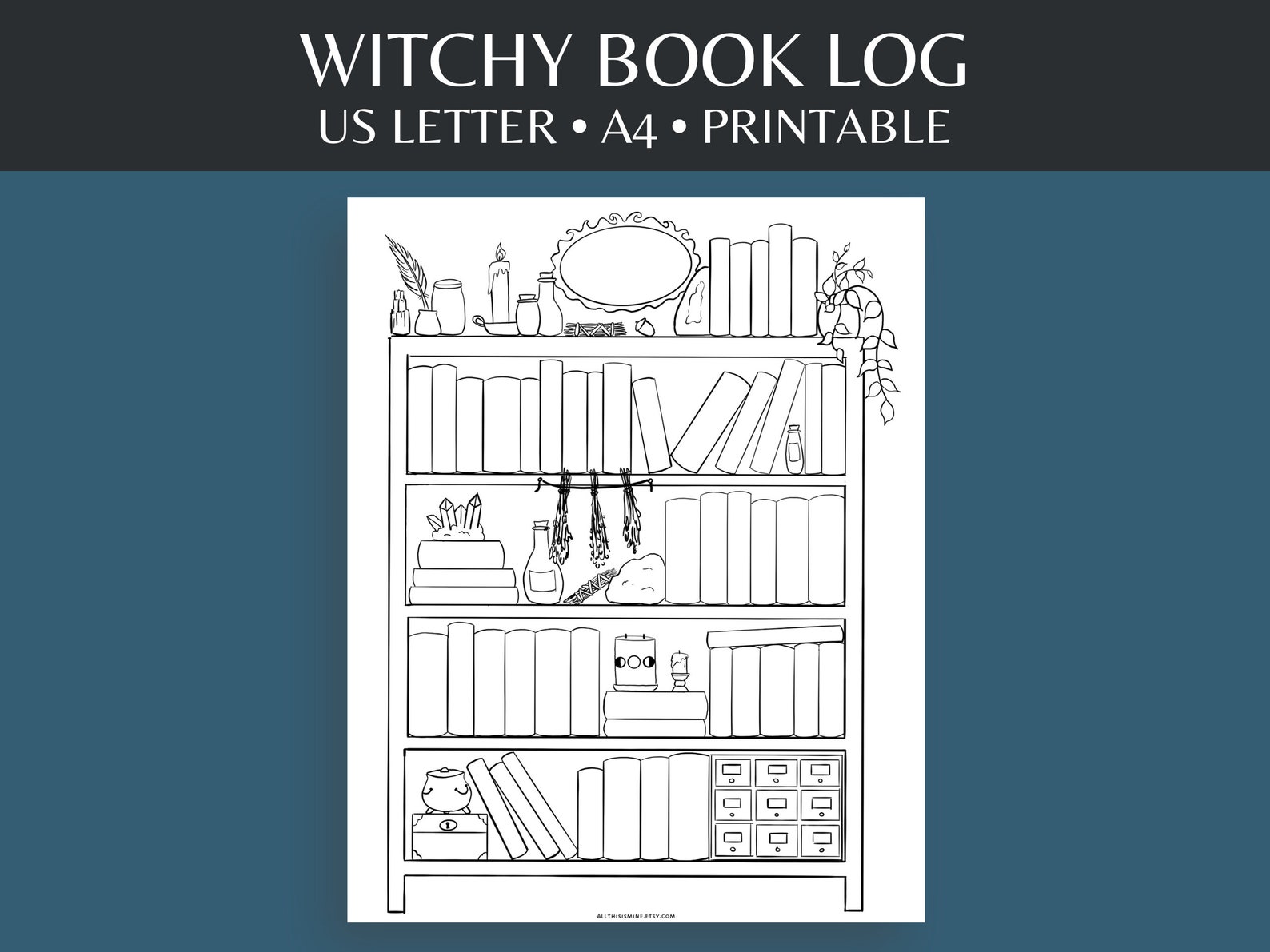 Witchy Book Log Magic Fantasy Bookshelf Tracker Printable Reading Log ...