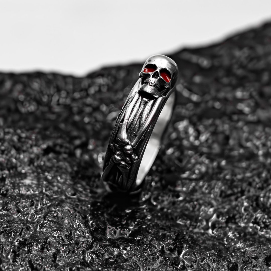 Sterling Silver Gothic Skull Flip Ring With Decorative Element - Bump ...
