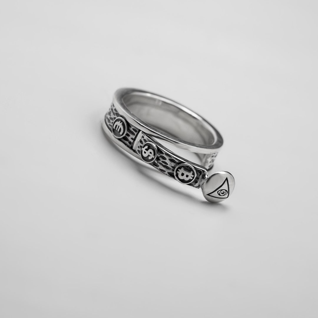 Money Ring With Rune and Hidden Feature Sterling Silver Statement Ring ...