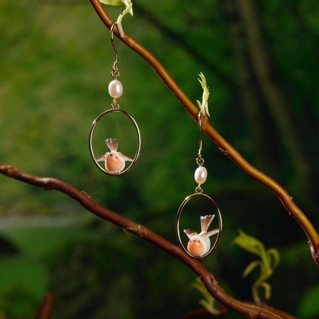Robin Bird Dangle Earrings Handmade Enamel 14k Gold Vermeil ...