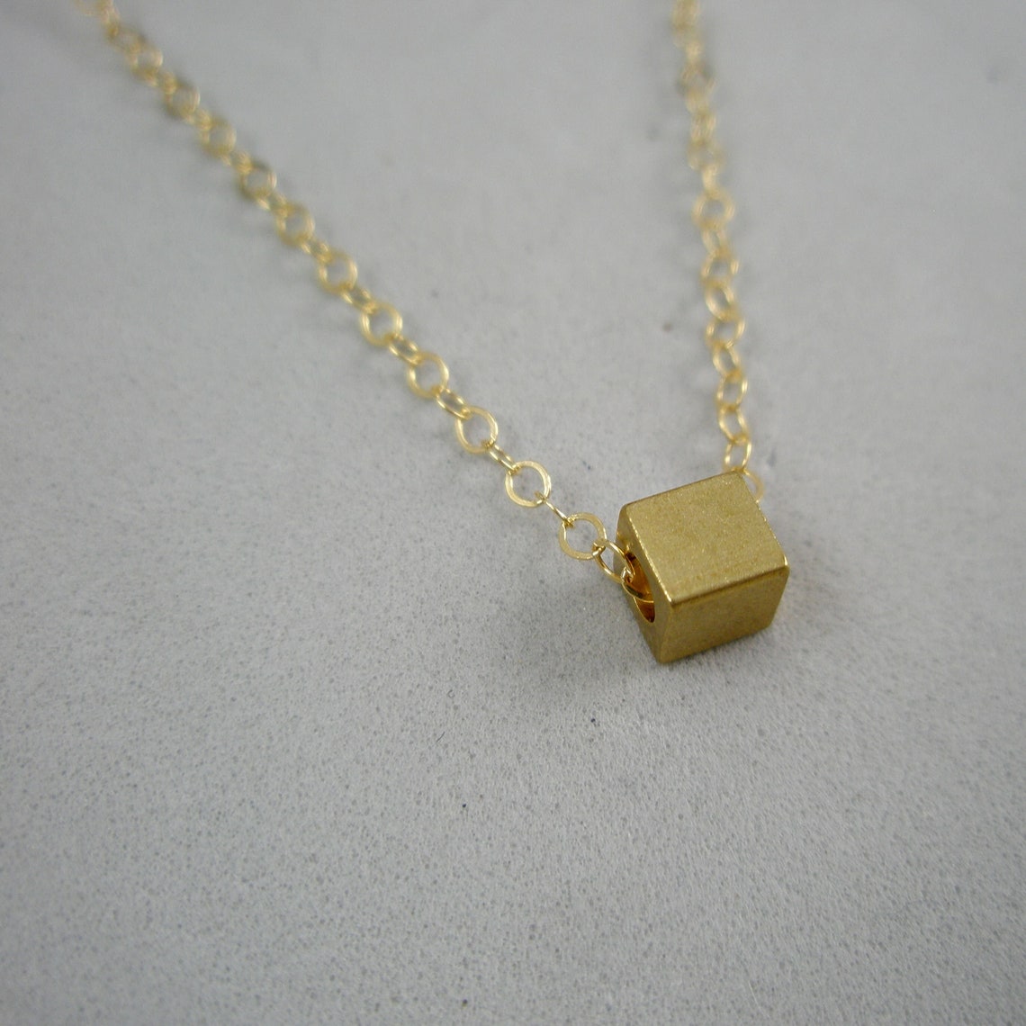Tiny Cube Pendant Necklace - Etsy