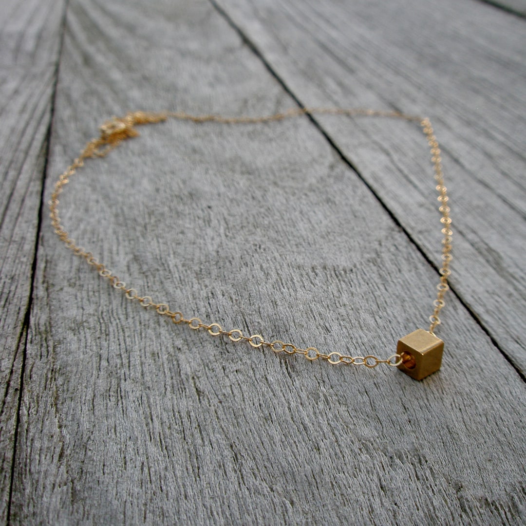 Tiny Cube Pendant Necklace - Etsy