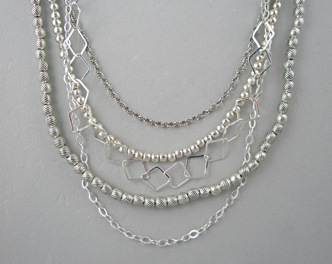 Multi Strand Necklace Handmade Jewelry Five Chains of Sterling - Etsy