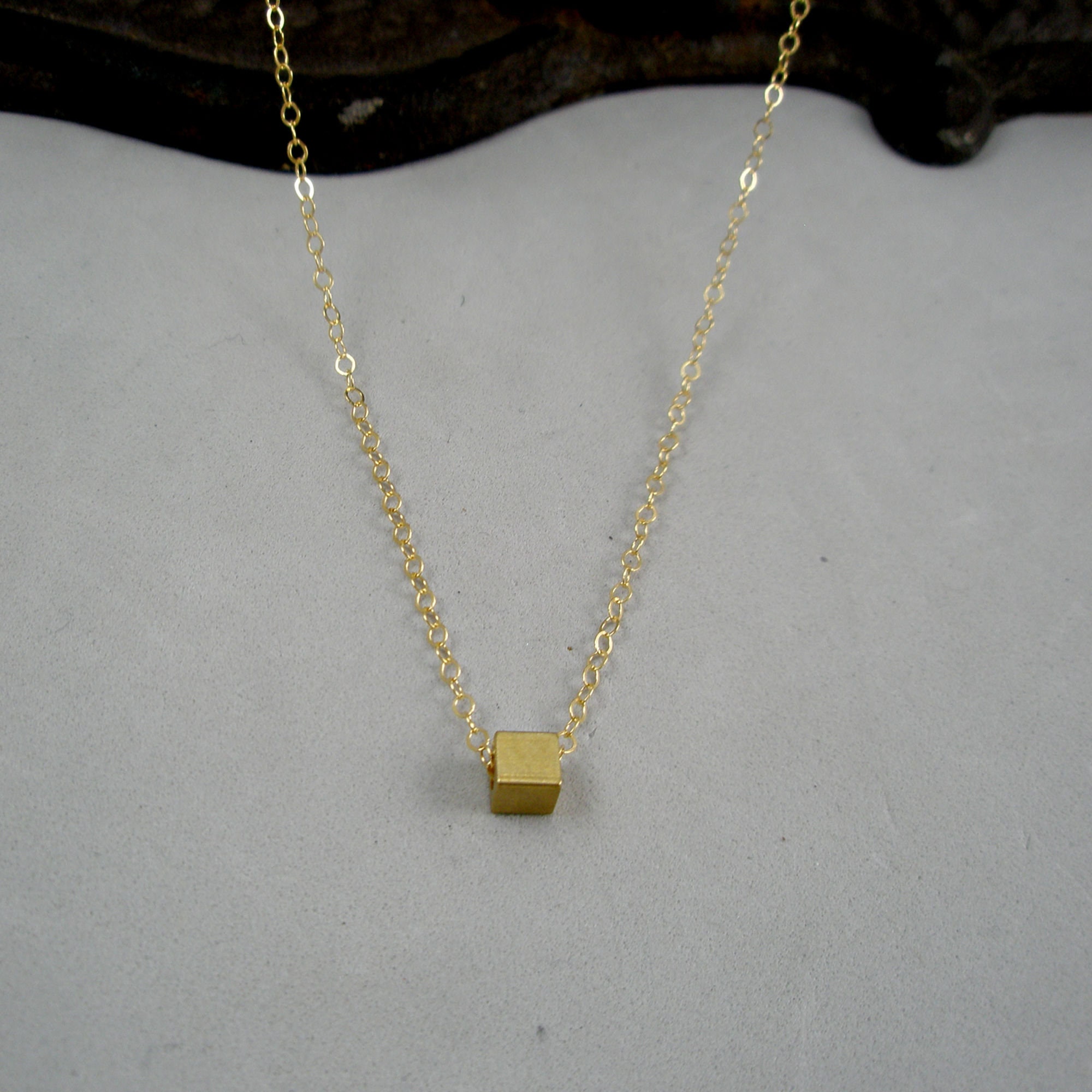 Tiny Cube Pendant Necklace - Etsy
