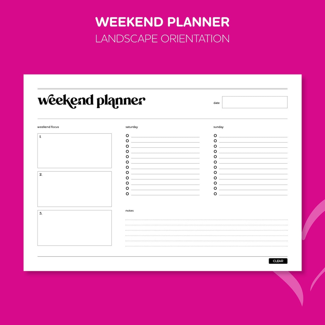 Weekend Planner, Instant Download, A4, US Letter, Landscape, Portrait ...