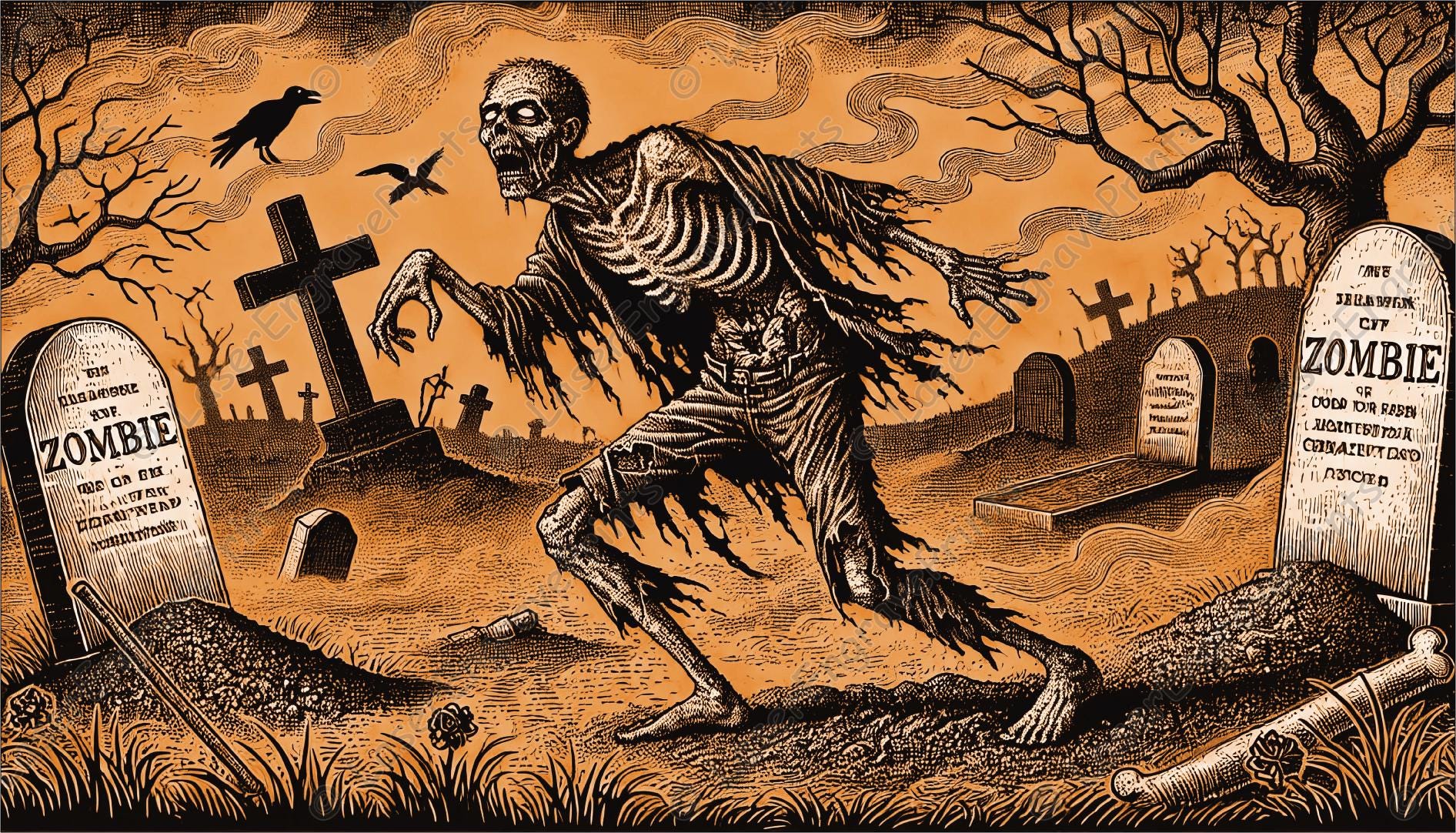 Shambling Zombie Laser Engrave Image Laser Burn PNG File 3D Laser Ready ...