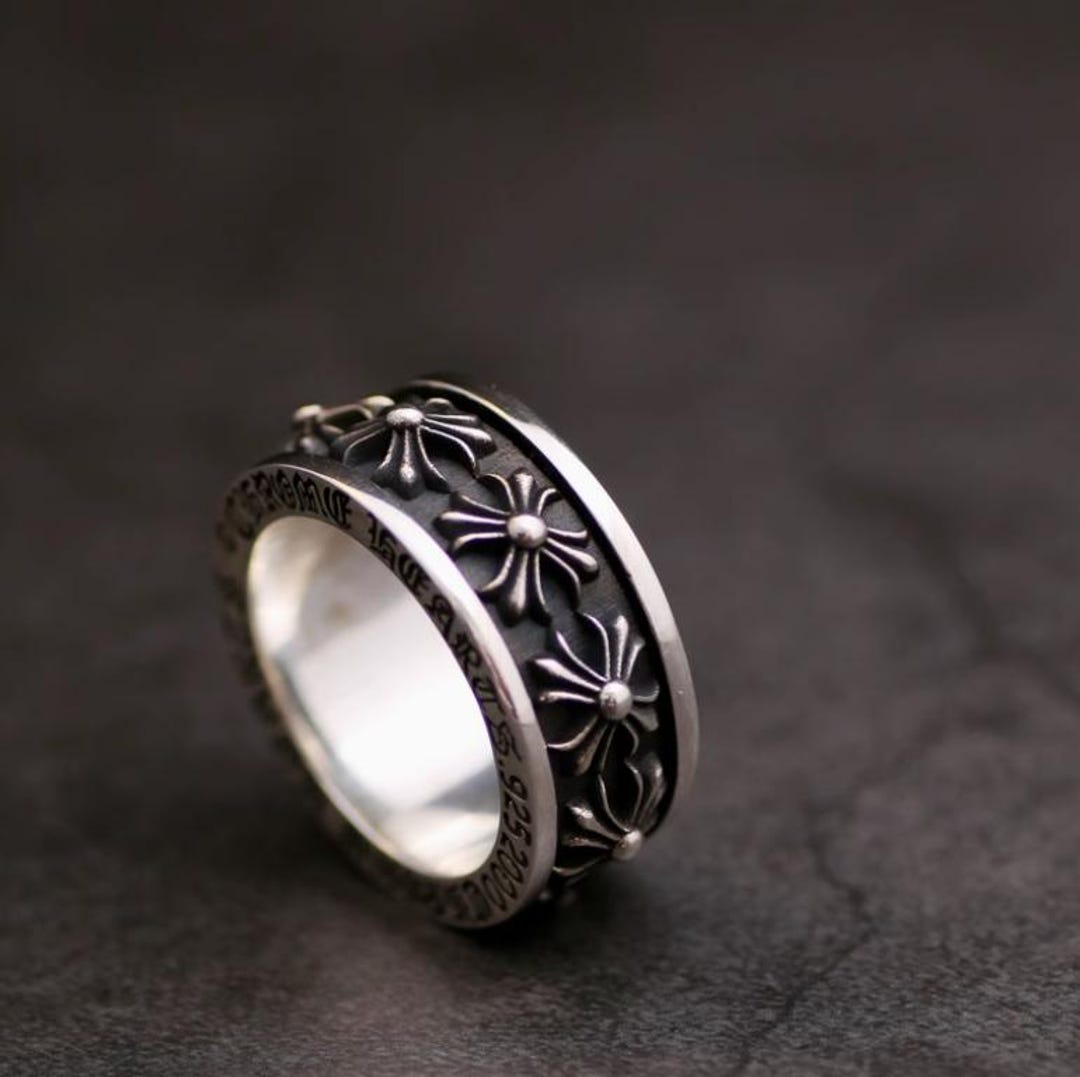 S925 Sterling Silver Cross Vintage Style Spinning Center Men & Women ...