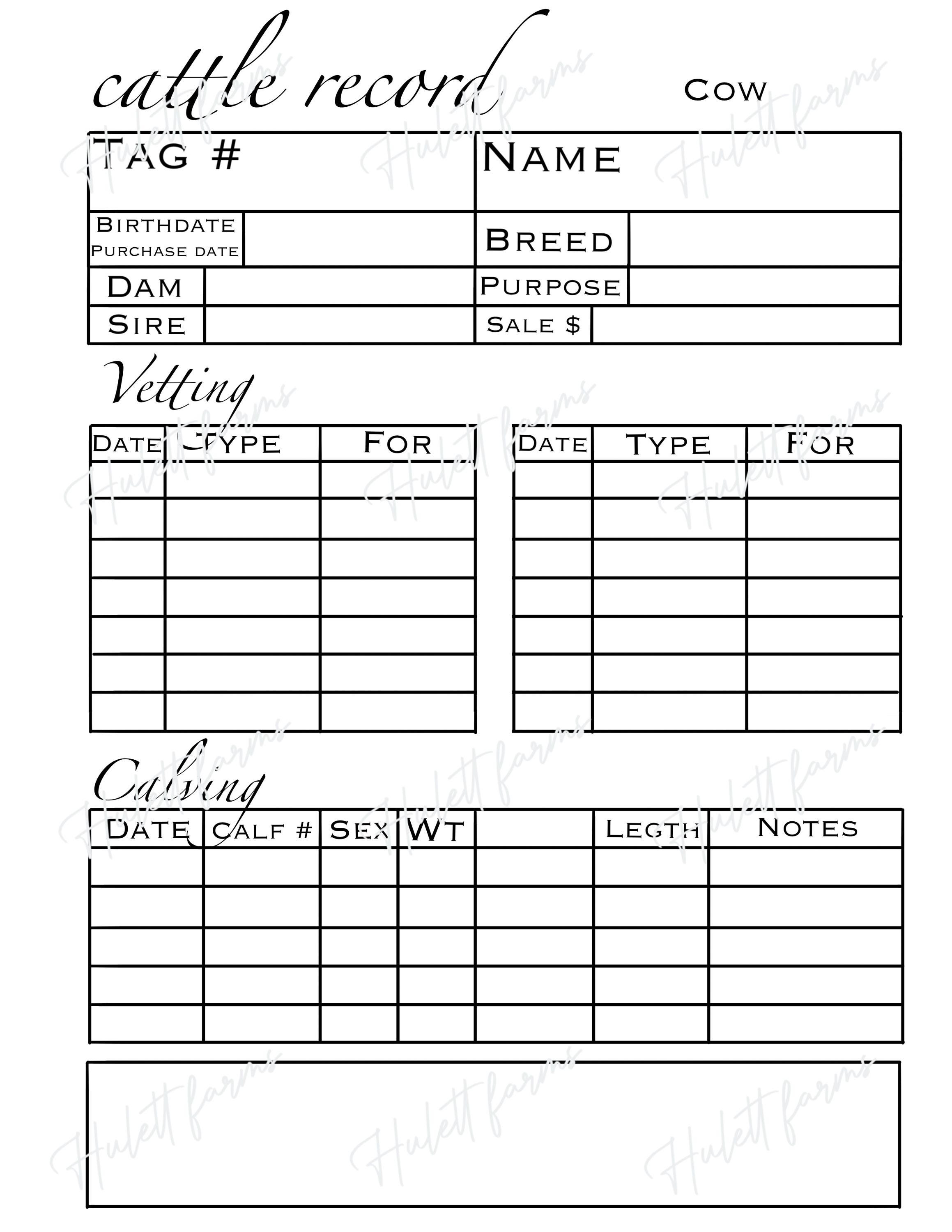Cattle Logbook Pages Digital Download Farm Book Ranch Book - Etsy
