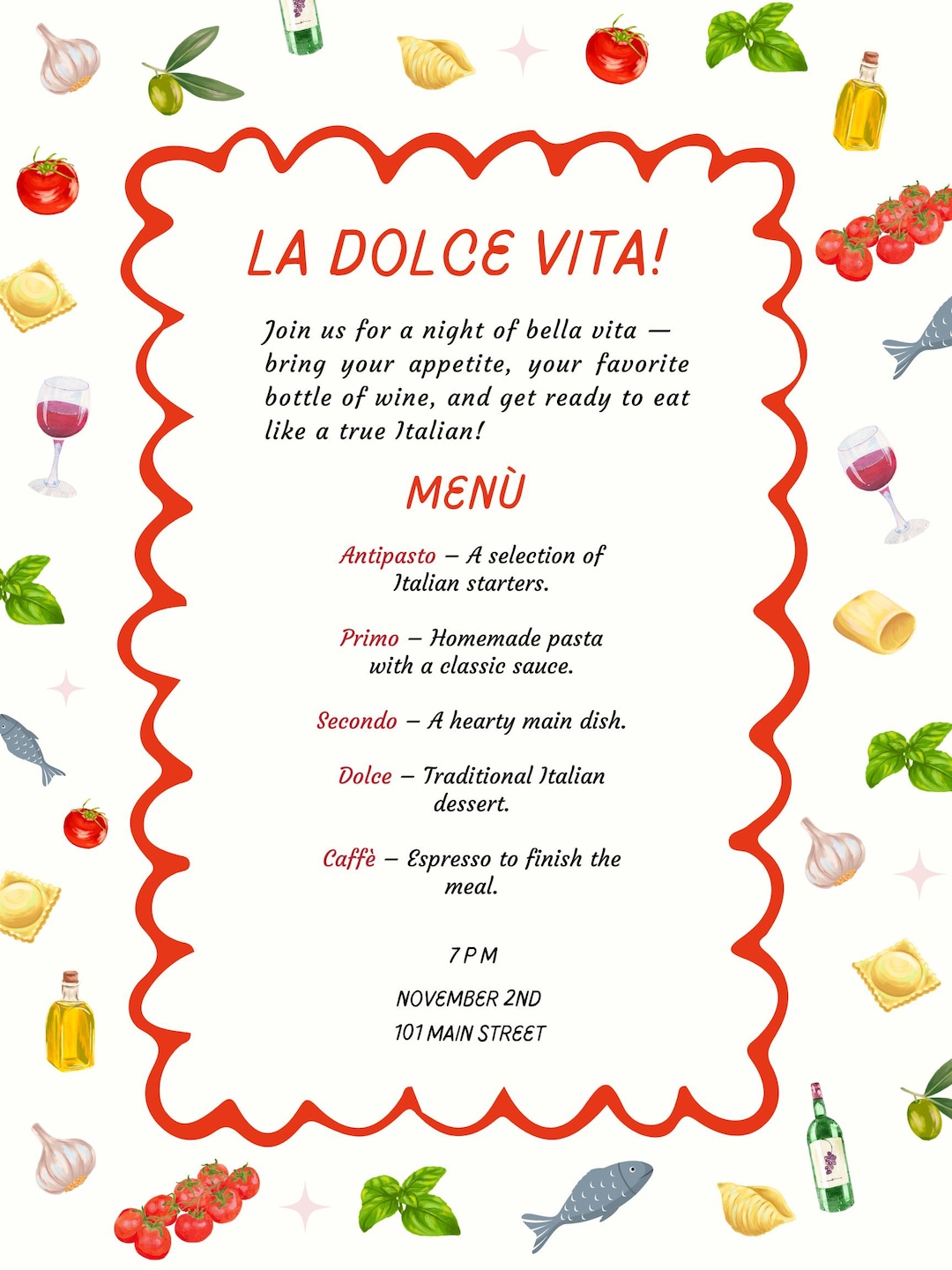 Italian Dinner/party Invitation Template on Canva - Etsy