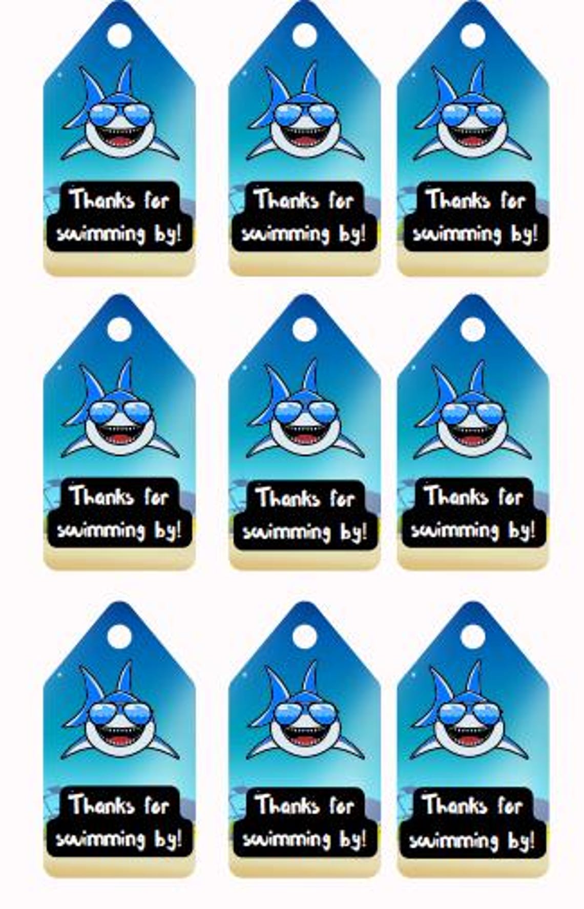 Editable Shark Party Favor Tags - Etsy