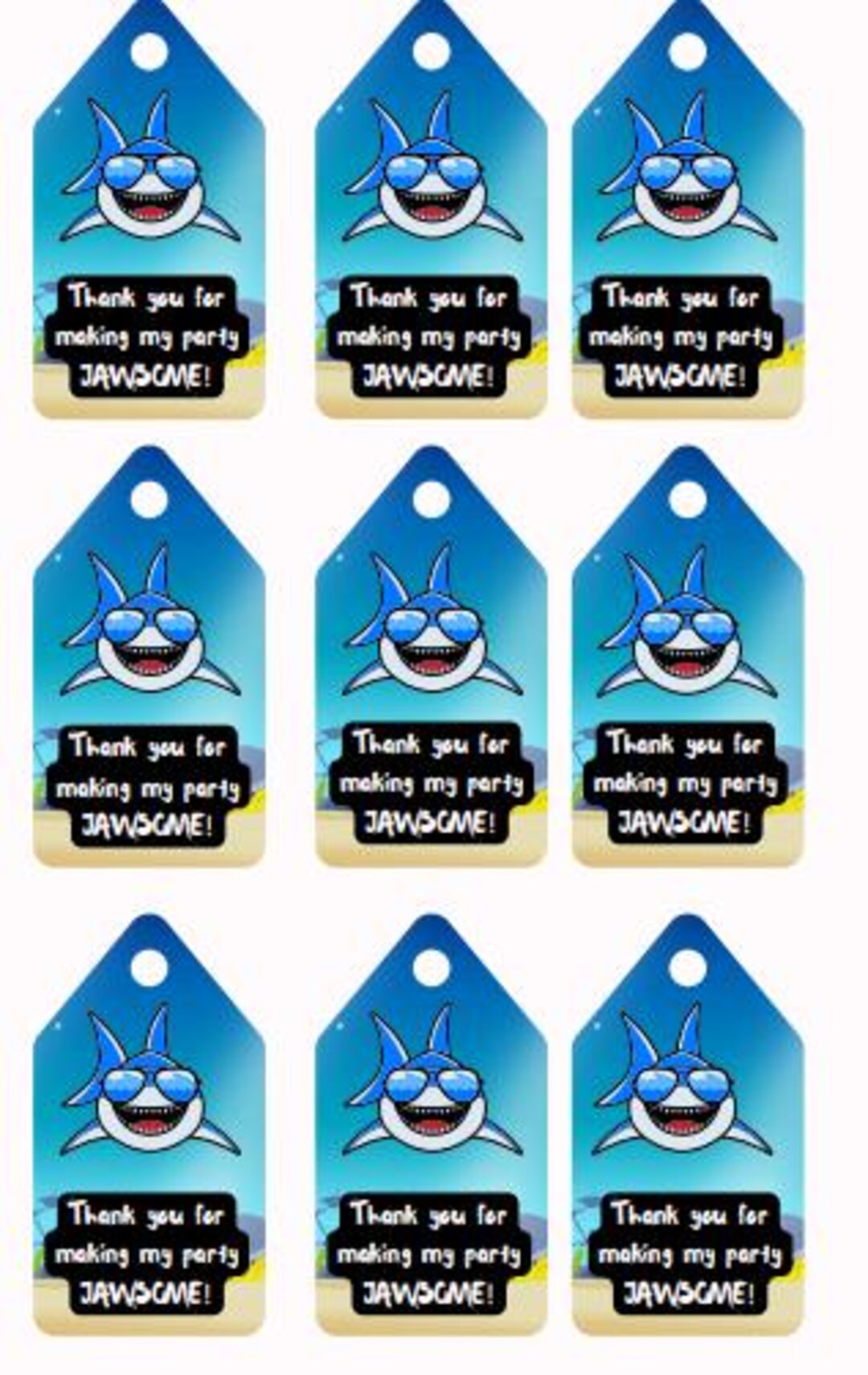 Editable Shark Party Favor Tags - Etsy