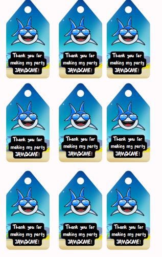 Editable Shark Party Favor Tags - Etsy