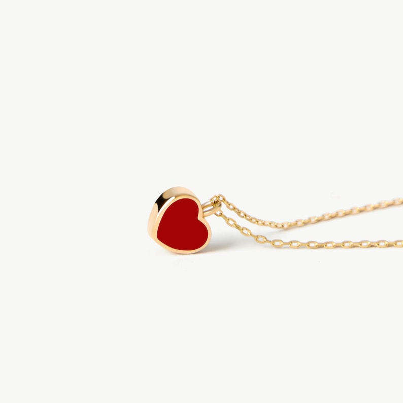 14K Solid Gold Red Heart Pendant Necklace - Dainty Everyday Jewelry - Etsy