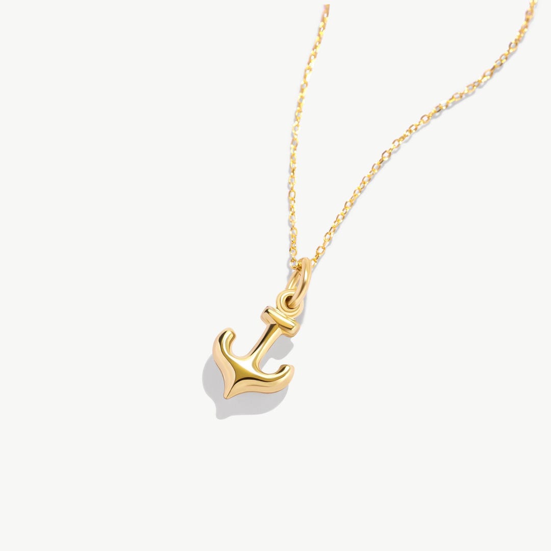14K Solid Gold Anchor Necklace: Dainty Nautical Charm - Etsy
