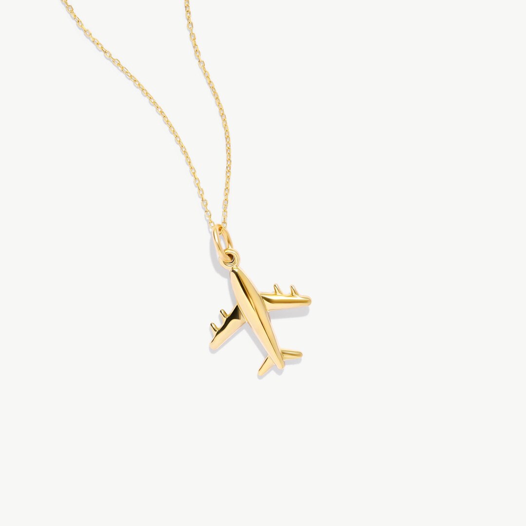 14K Solid Gold Airplane Pendant - Aviation Gift for Pilots & Flight ...