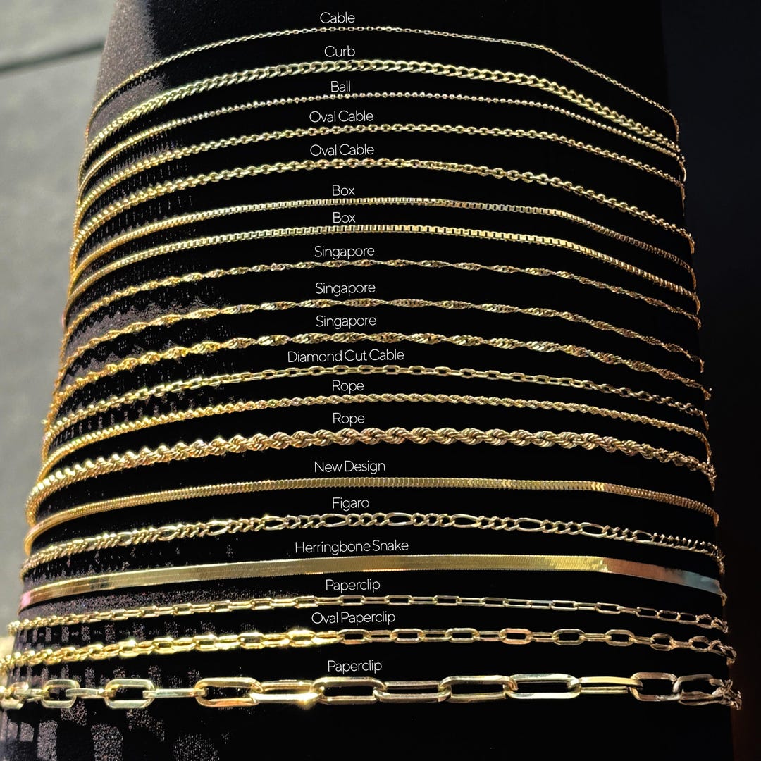 14k Solid Gold Chain Necklace • Snake, Rope, Cable, Box, Singapore ...