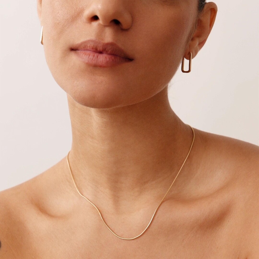 14K Real Solid Gold Snake Chain Necklace Dainty Herringbone Layered ...