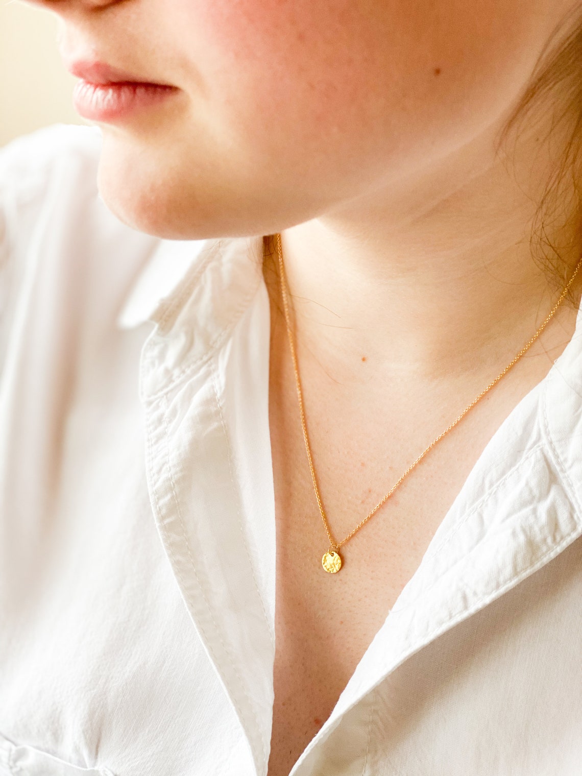 Solid Gold Necklace Simple Geometric Tiny Charm Small - Etsy