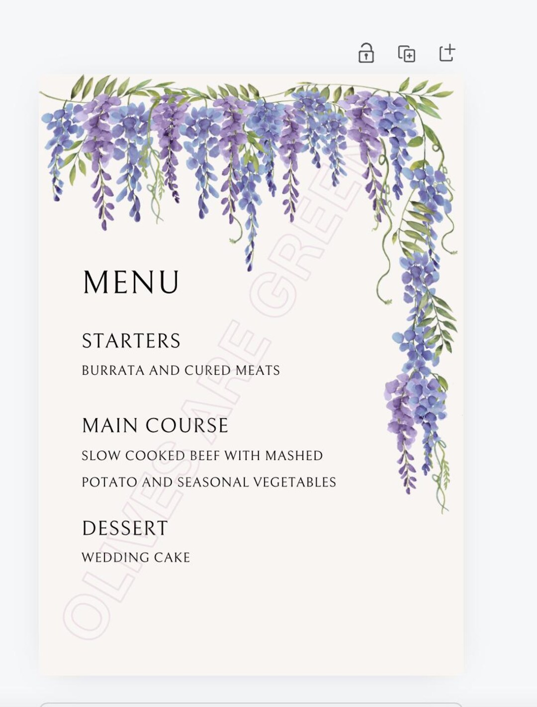 Wedding Food Menu Template Digital Download, Wisteria Theme - Etsy