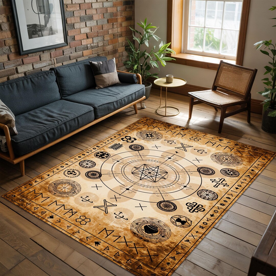 Mystic Rug With Ancient Symbols, Magical Runes and Vintage Talisman ...