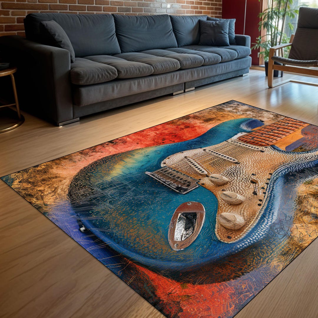 Guitar Graffiti Rug, Pop Art Deco Music Rug, Guitar Decor, Musician ...