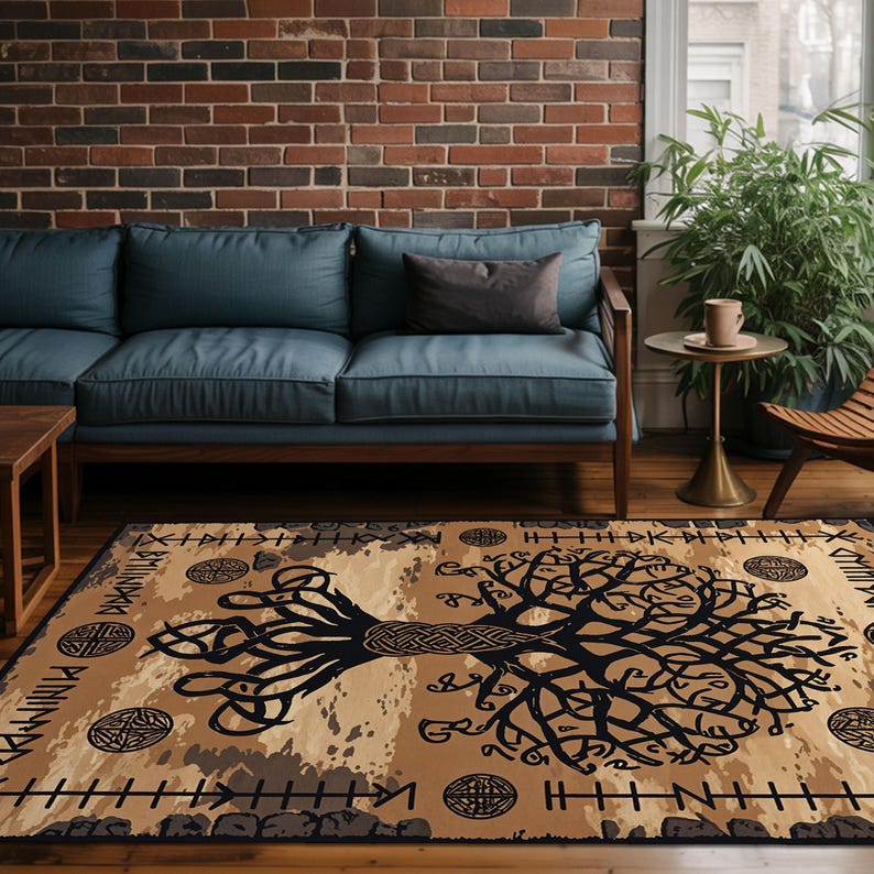 Viking Yggdrasil Rug: Norse Runes, Mythic Tree of Life - Etsy