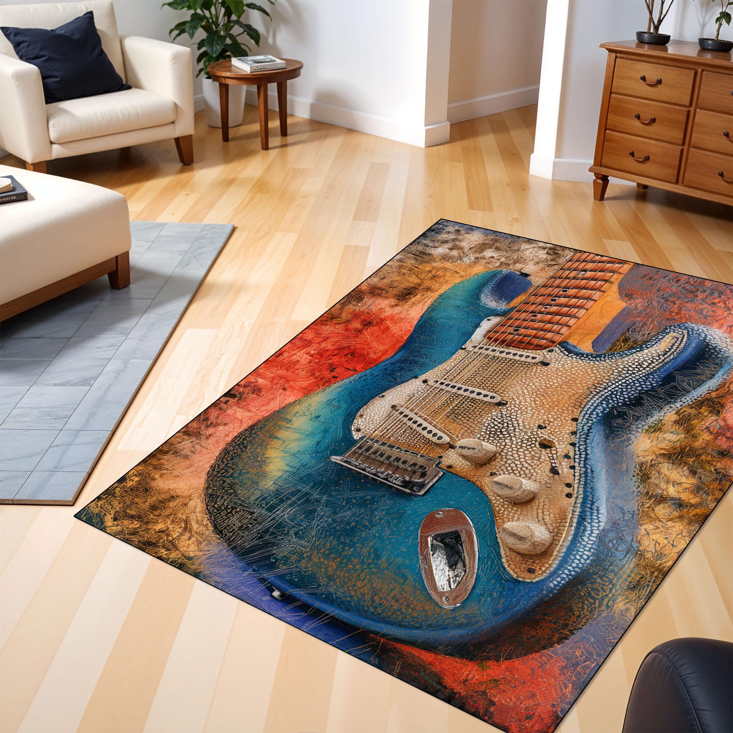 Guitar Graffiti Rug, Pop Art Deco Music Rug, Guitar Decor, Musician ...