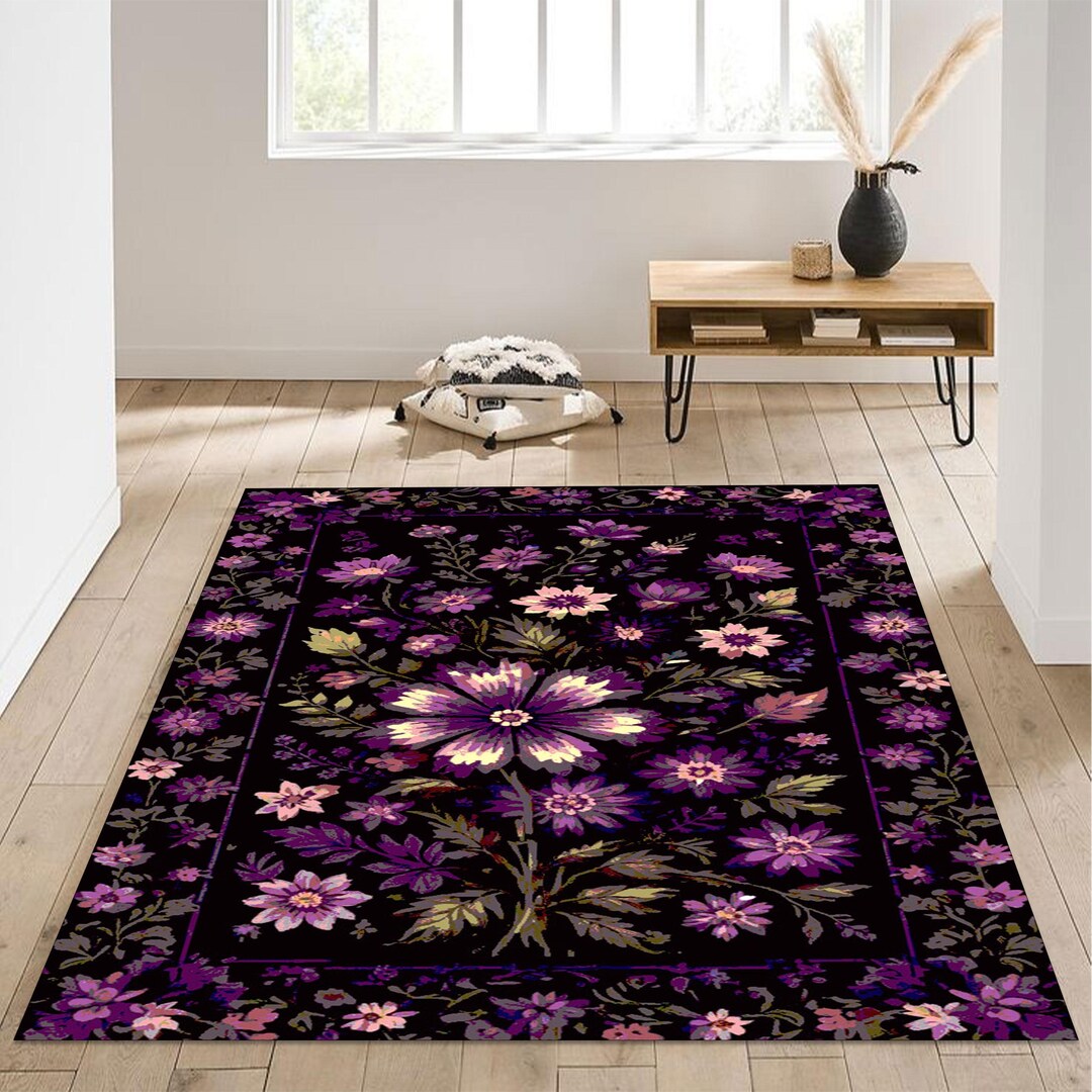 Dark Academia Rug – Gothic Purple Floral Rug, Victorian Gothic ...