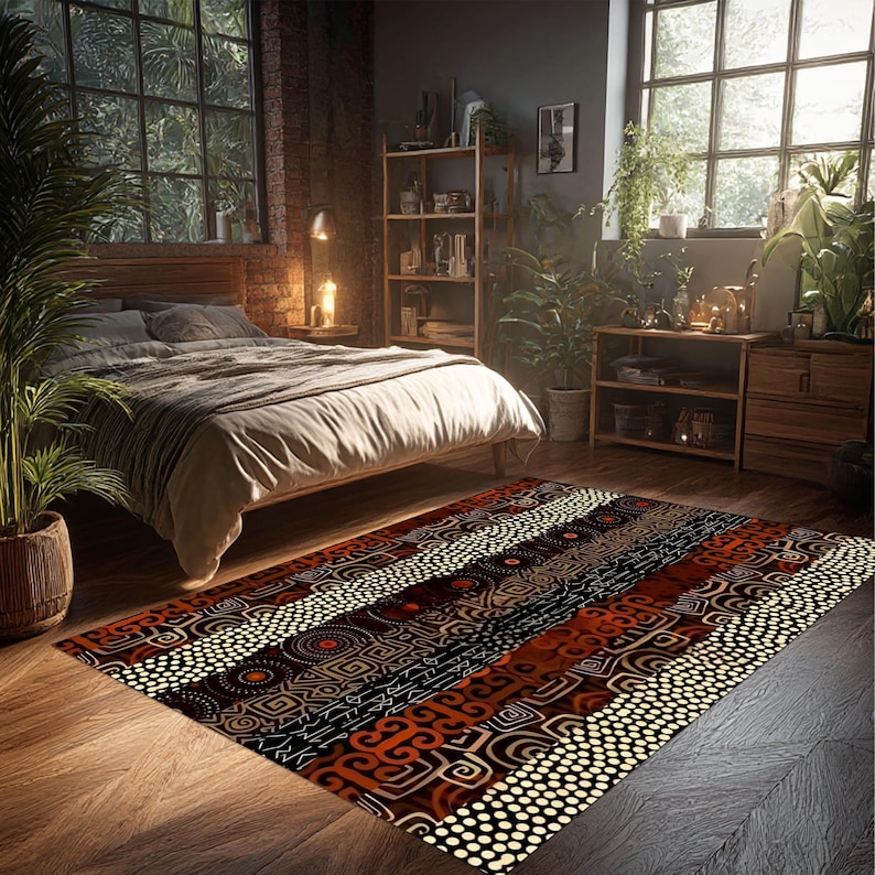 Boho Tribal Rug: African Ethnic Geometric Carpet, Bohemian Accent Decor ...