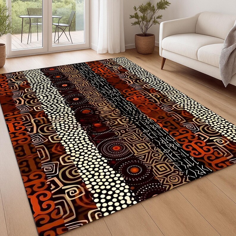 Boho Tribal Rug: African Ethnic Geometric Carpet, Bohemian Accent Decor ...