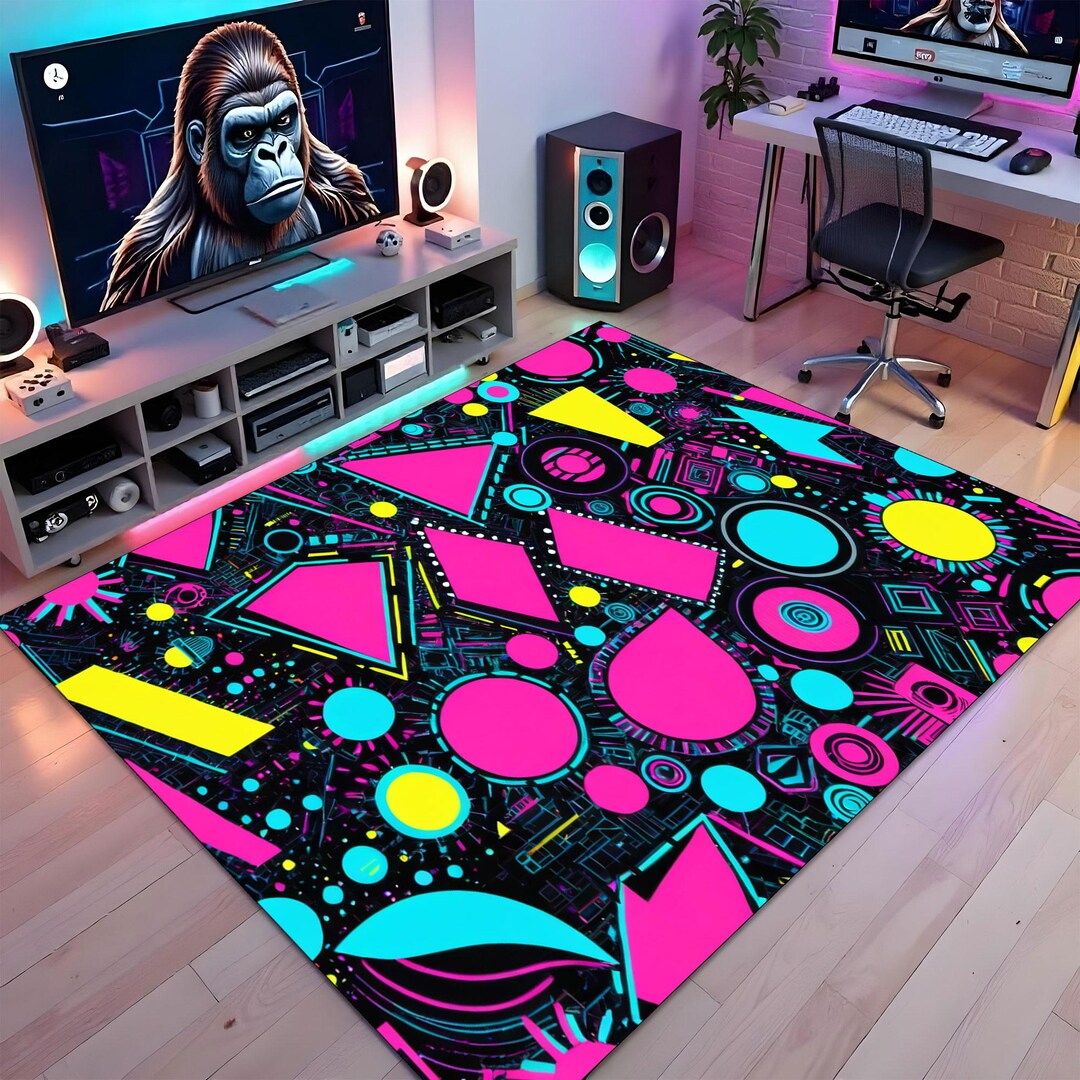 80s Rug, Neon Retro Mat, Vaporwave Room Mat, Gaming Rug, Synthwave ...