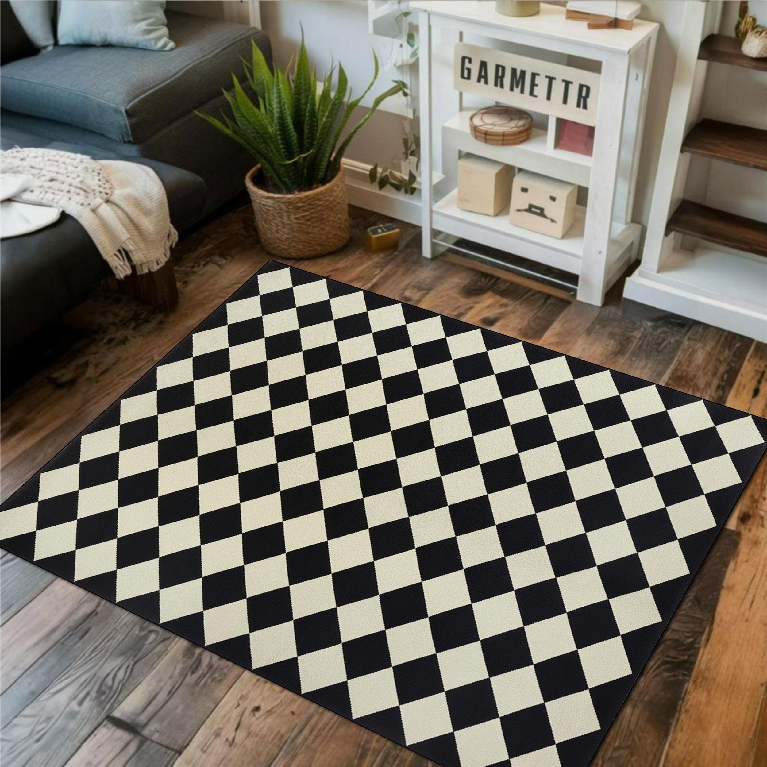Black and White Checkered Rug | Modern Chessboard Style - Etsy