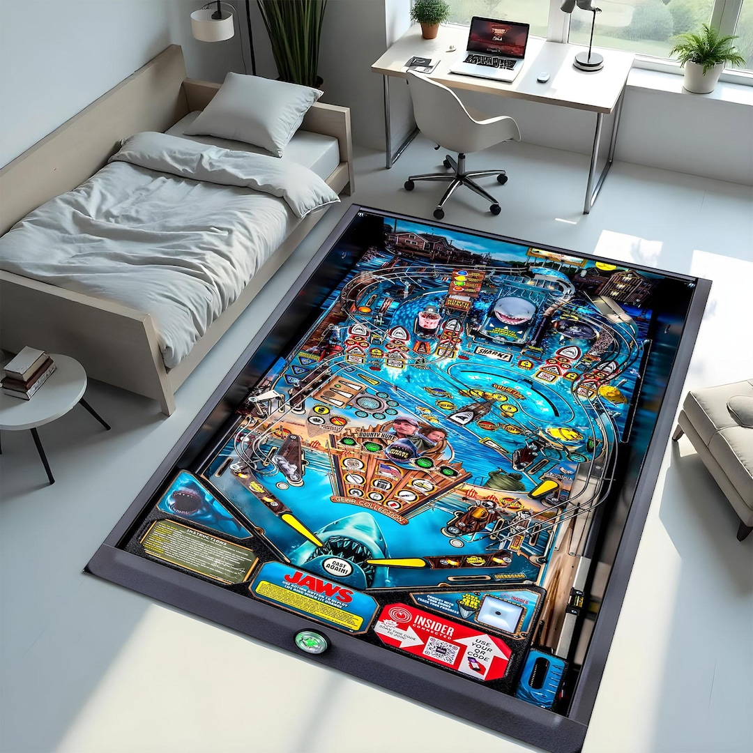 Jaws Pinball Rug: Gamer Room Arcade Decor, Non-slip Polyester - Etsy