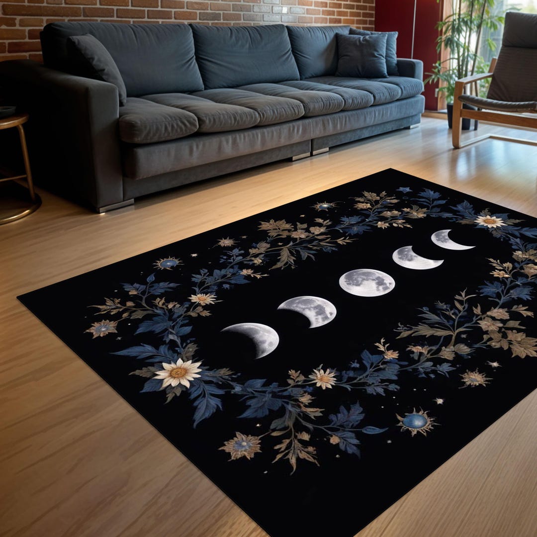 Mystic Moon Phase Rug: Floral Cosmic Interior Decor - Etsy