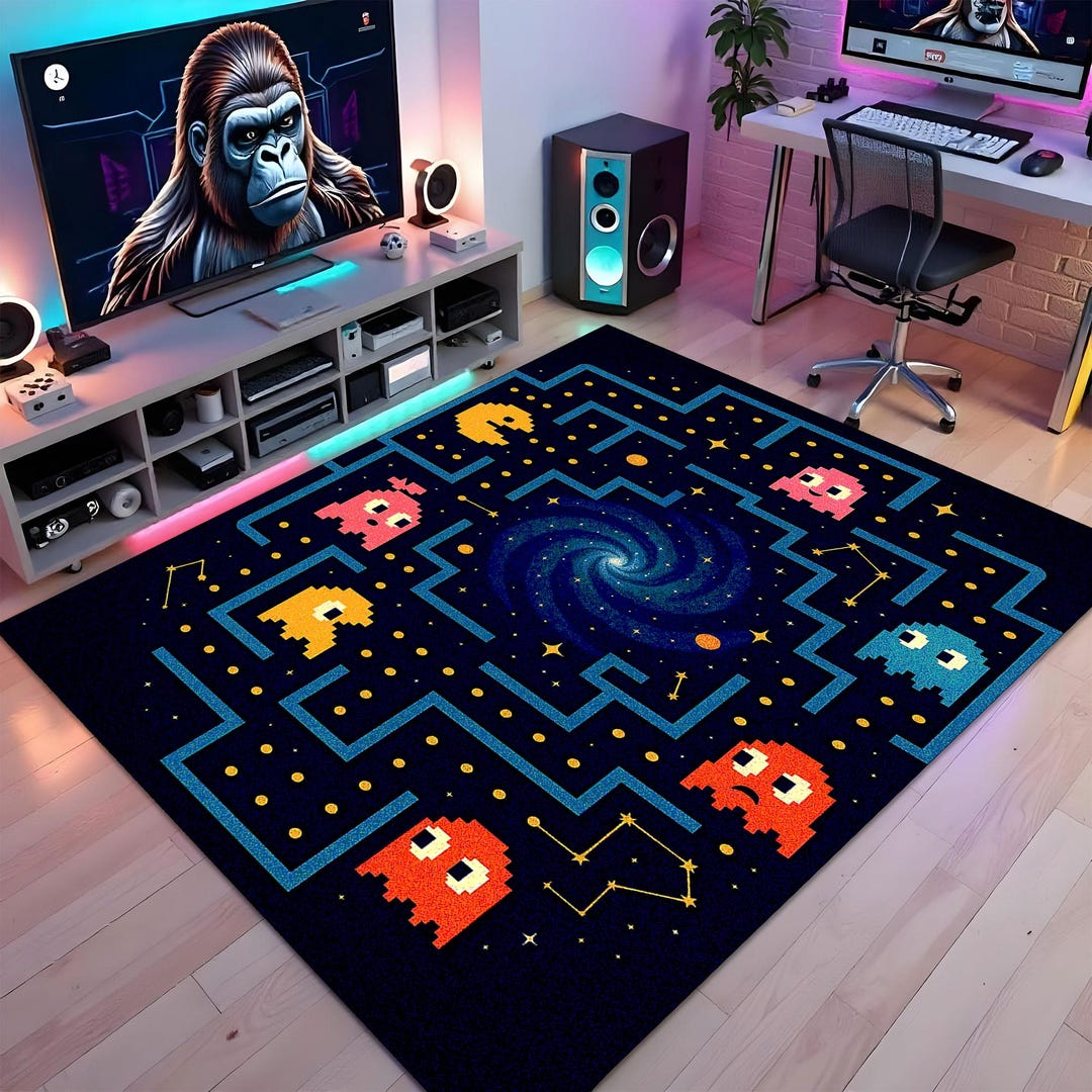 Retro Game Rug, Pixel Maze Rug, Arcade Room Rug, Space Gamer Mat ...