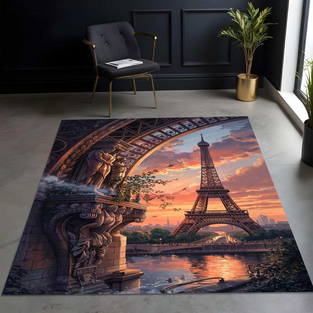 Eiffel Tower Rug, Paris Sunset Rug, Romantic French Carpet ...