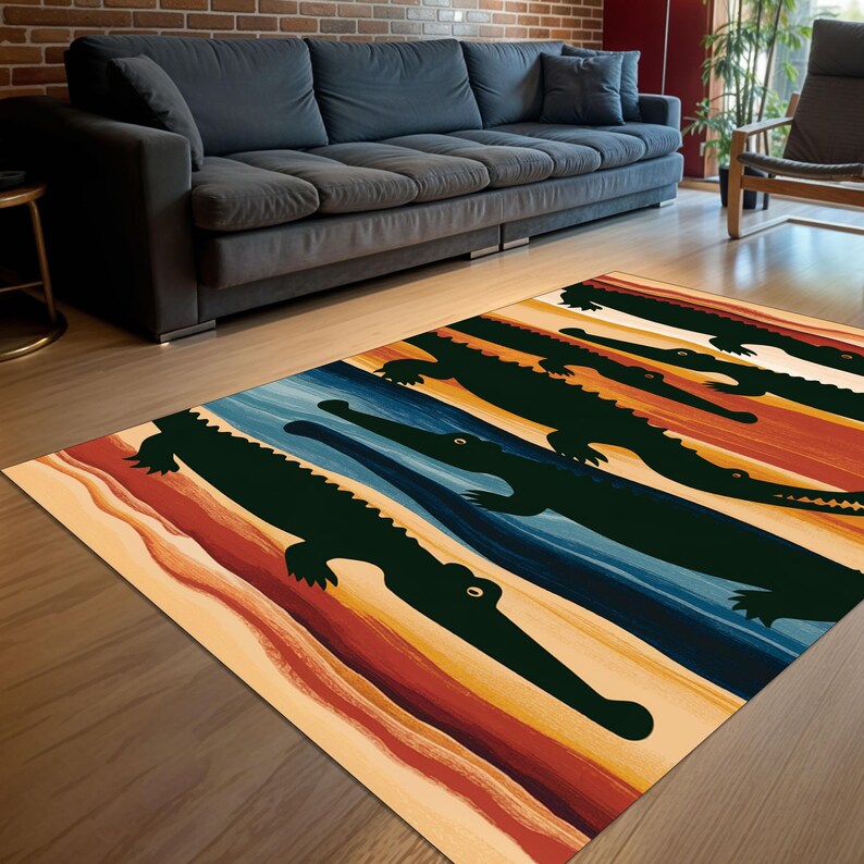 Alligator Art Rug - African Tribal Animal Rug, Crocodile Pattern, Boho ...