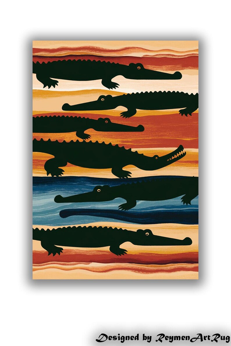 Alligator Art Rug - African Tribal Animal Rug, Crocodile Pattern, Boho ...