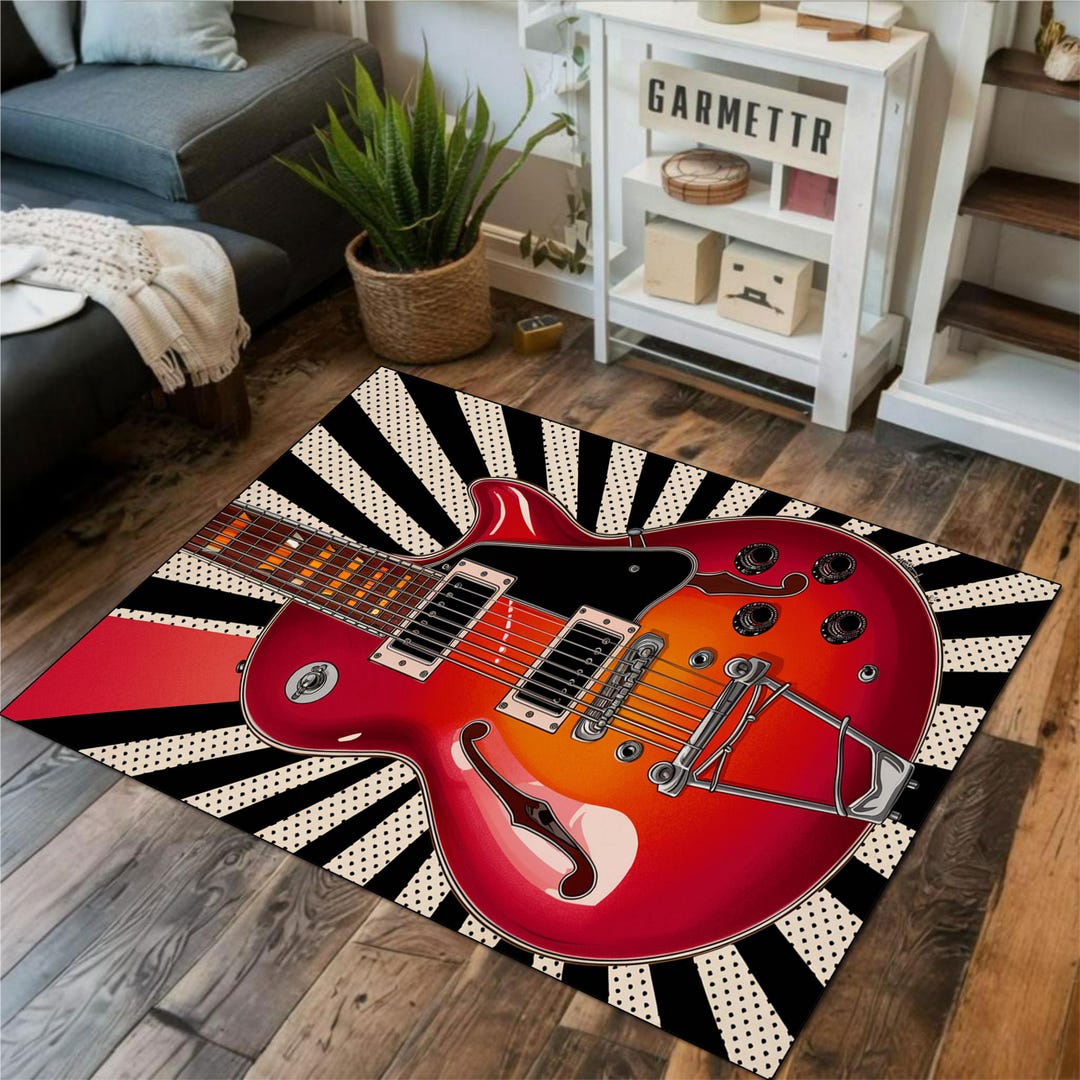 Electric Guitar Rug Vibrant Music Decor for Game Room, Bedroom, or ...