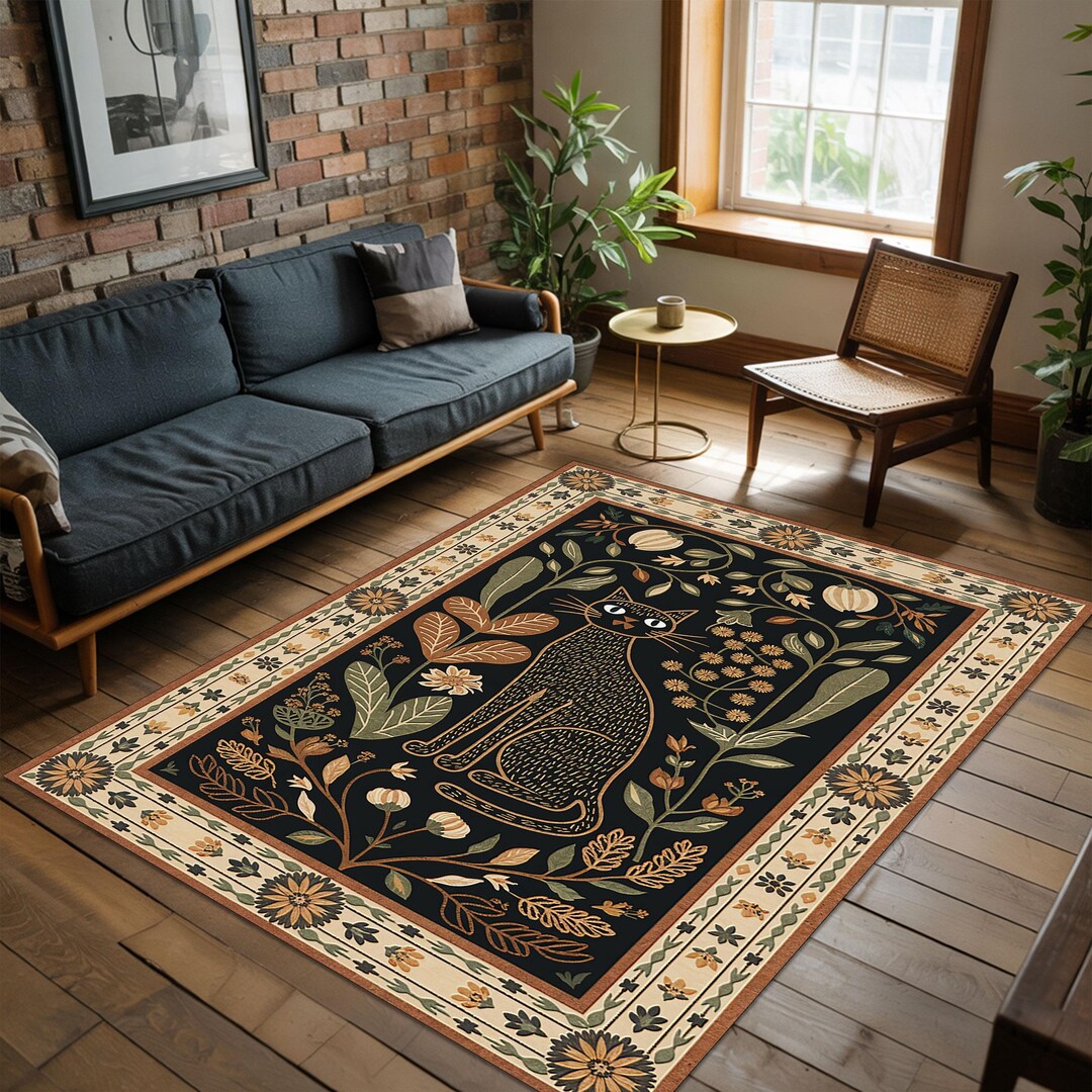 Dark Academia Cat Rug, Cat Lovers Home Decor, Cozy Aesthetic Rug for ...