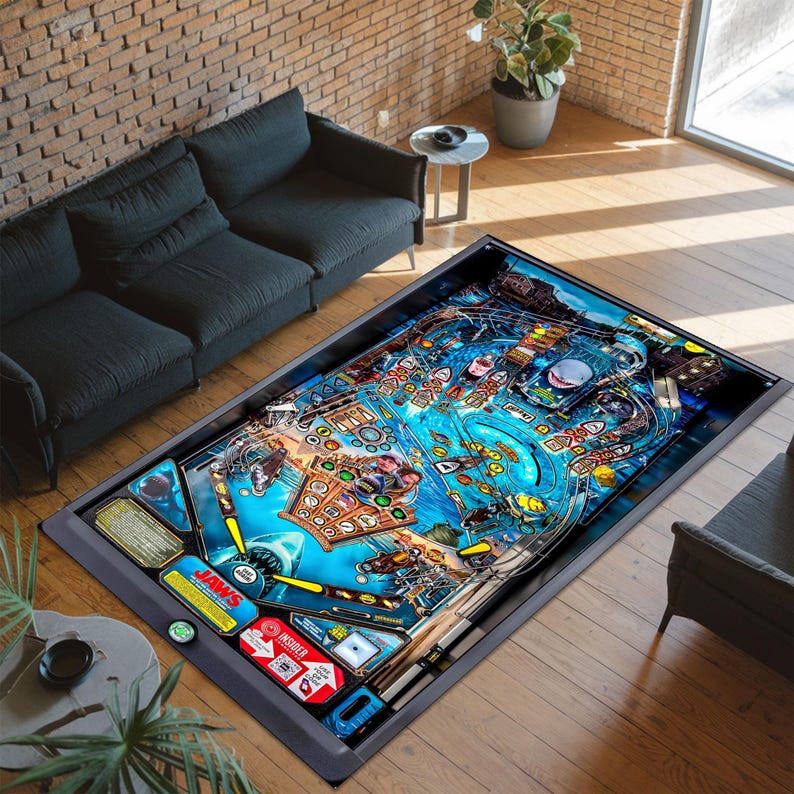 Jaws Pinball Rug: Gamer Room Arcade Decor, Non-slip Polyester - Etsy