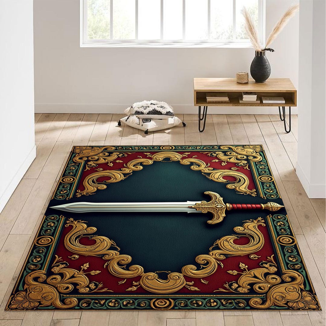Medieval Sword Rug, Baroque Style Warrior Rug ,gothic Royal Home Decor ...