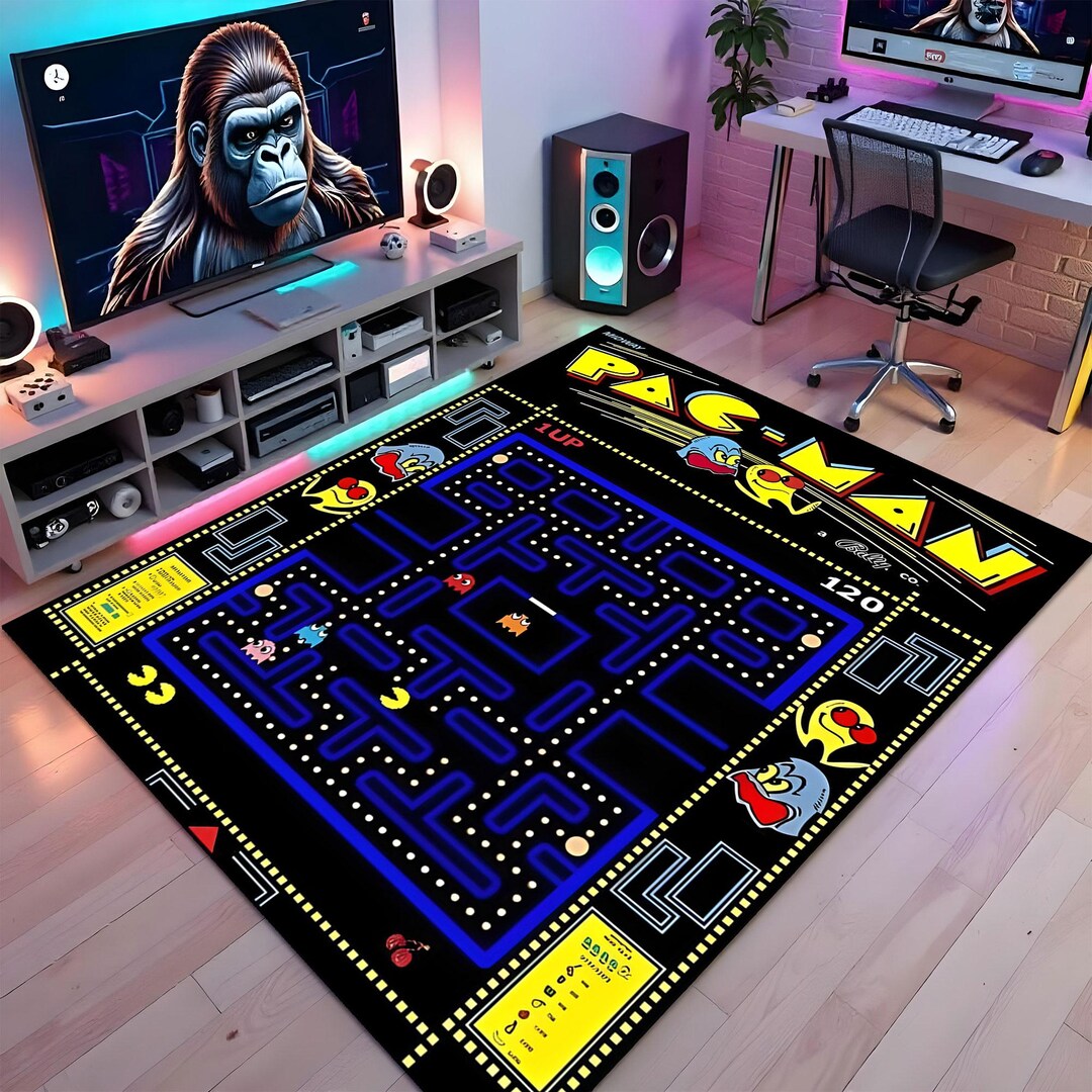 Retro Arcade Game Rug Vintage Maze Rug Classic 80s Game Room Decor ...